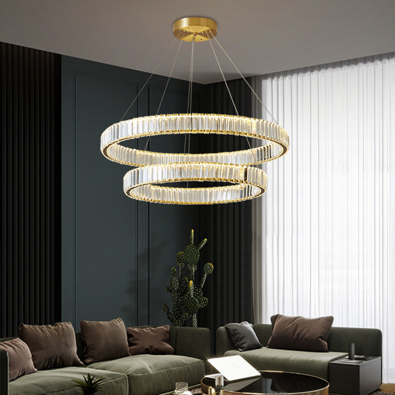 Luxury Simple Ring Copper Crystal Chandelier LED Pendant Lighting | heparts