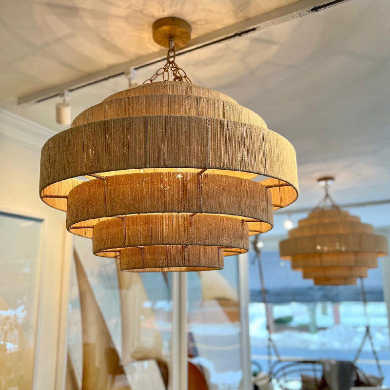 Hand-Woven Abaca Rope Tiered Chandelier Natural Fiber Boho Pendant ...