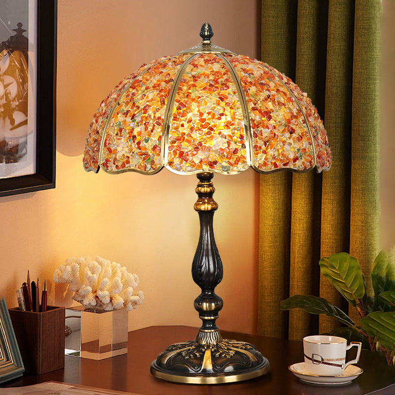 Handcrafted Tiffany Natural Shell Dome Mosaic Table Lamp | heparts