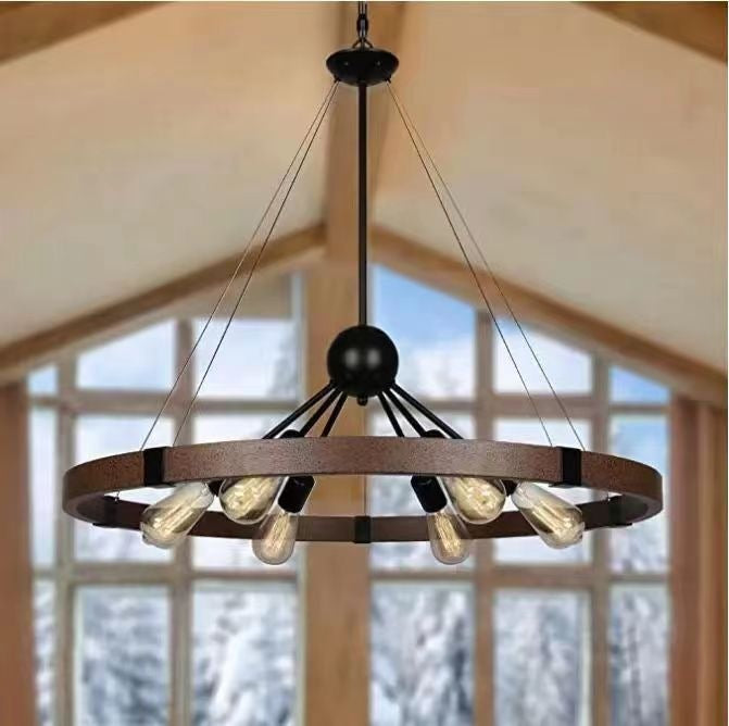 Rustic Wood Pendant Light Island Chandelier 10Candle+4 Down Lights E26 ...