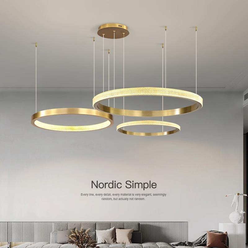 Modern Aluminium Gold Ring LED Pendant Light Fixture Chandelier Lamp ...