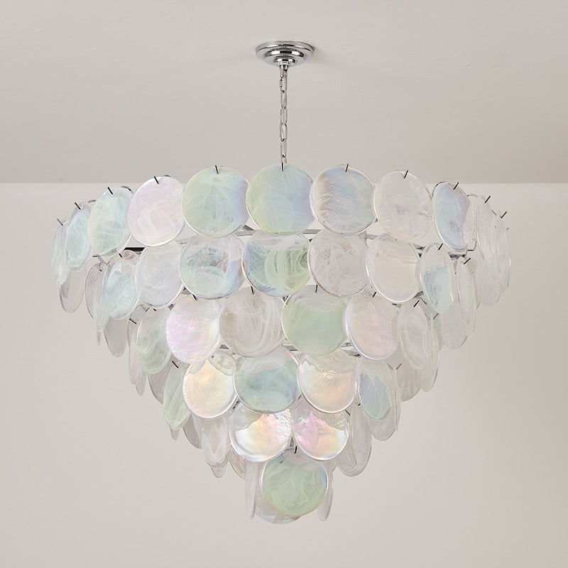 Modern Iridescent Glass Disc Chandelier - Layered Shell-Style Pendant ...