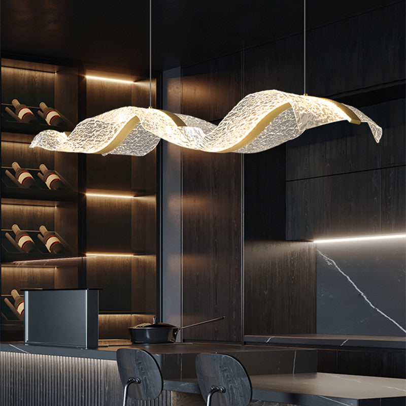 Modern Minimalist Wave LED Pendant Light Chandelier Tri-color Dimmable ...