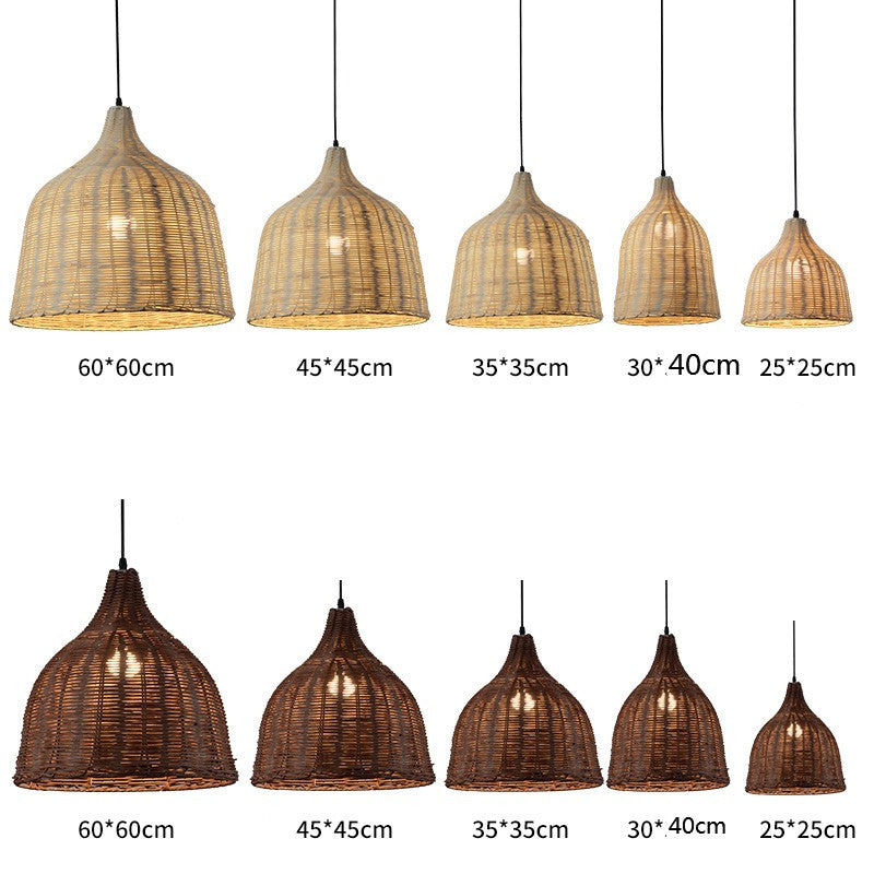 Retro Rustic Pendant Light Shades Rattan Boho Bamboo Weave Lamp | heparts