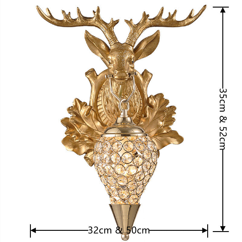 Rustic Stag Head Wall Sconce with Hanged Crystal Cage Pendant Light ...