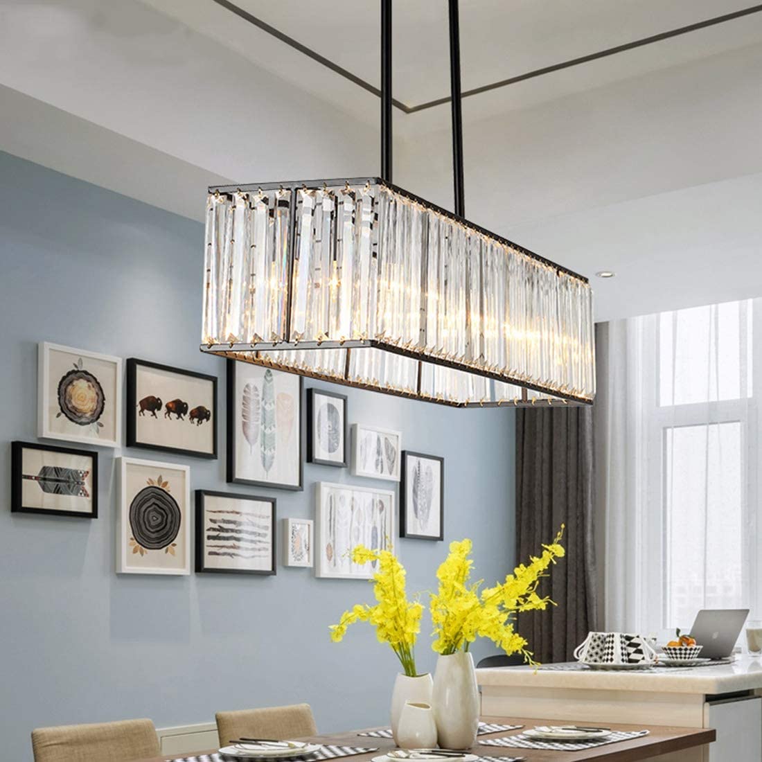 Rectangular Crystal Chandelier Dining Room